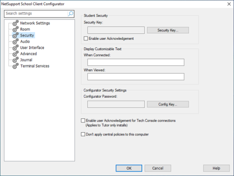 Student Security settings