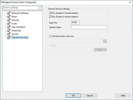 Student Terminal Services settings