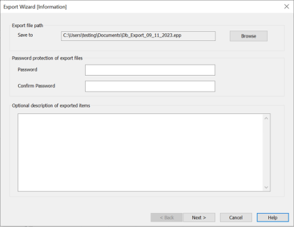 Export wizard - information