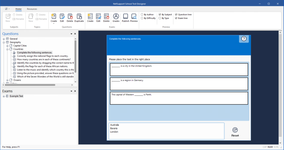 The Questions interface
