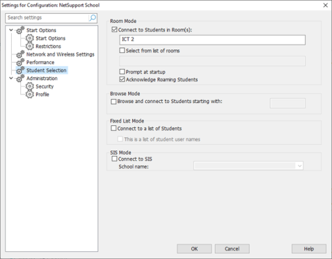 Tutor Student Selection settings