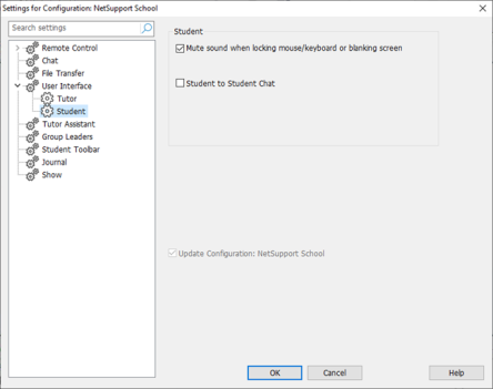 Student User Interface settings